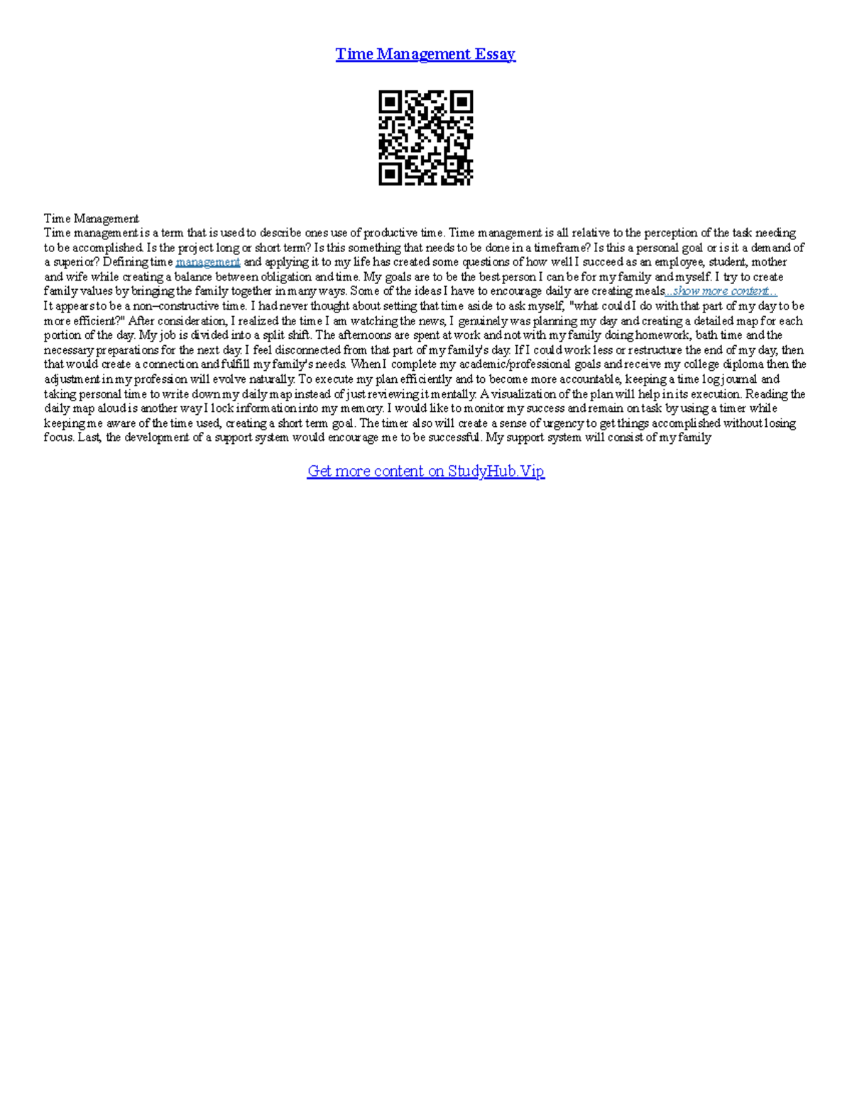 Essay On Time Management - Time Management Essay Time Management Time ...