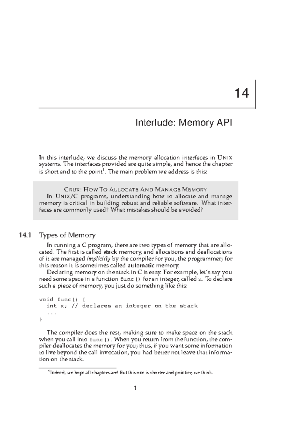 Central Memory API - 14 Interlude: Memory API In this interlude, we ...