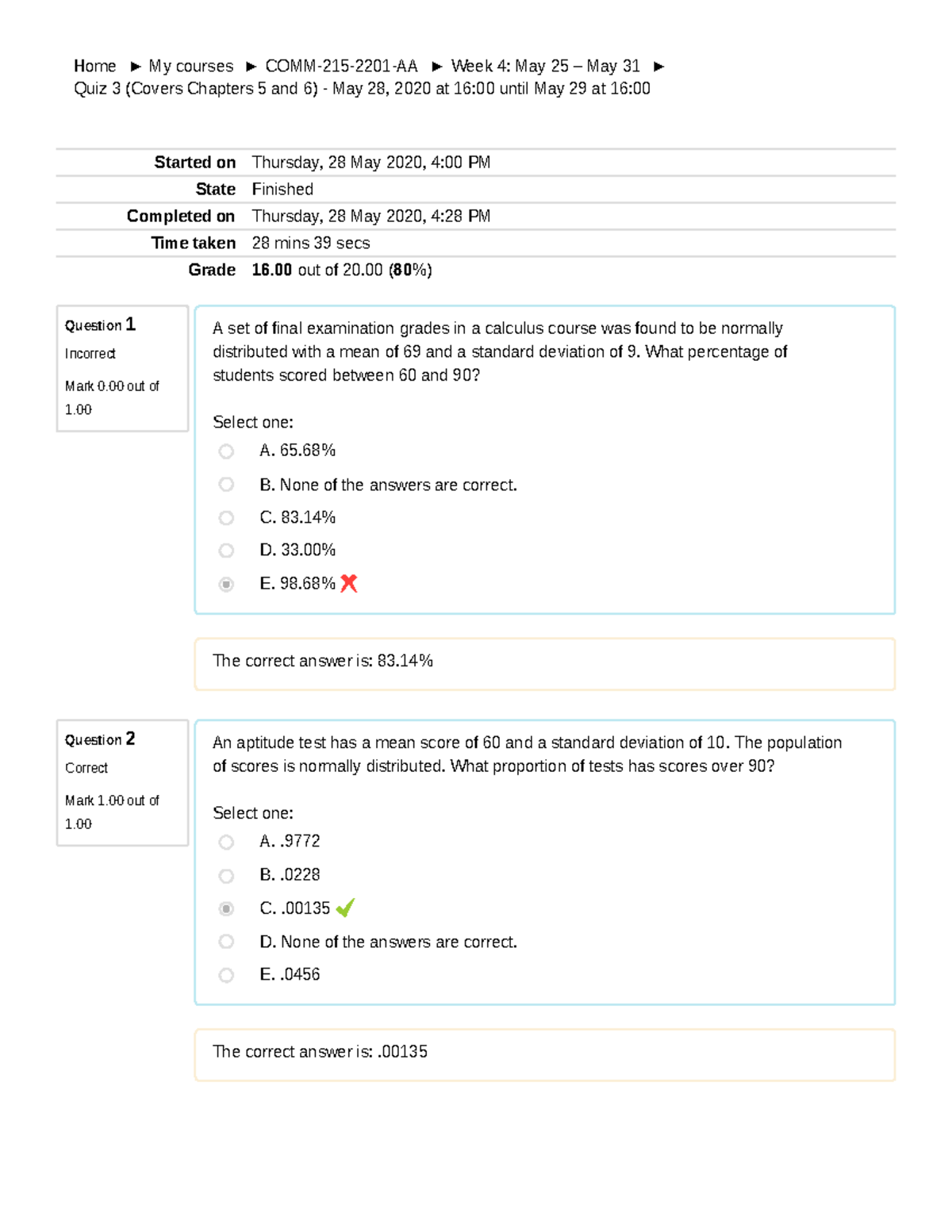 Quiz 3 comm 215 - quiz on chapters 5 and 6 - Home My courses COMM-215 ...
