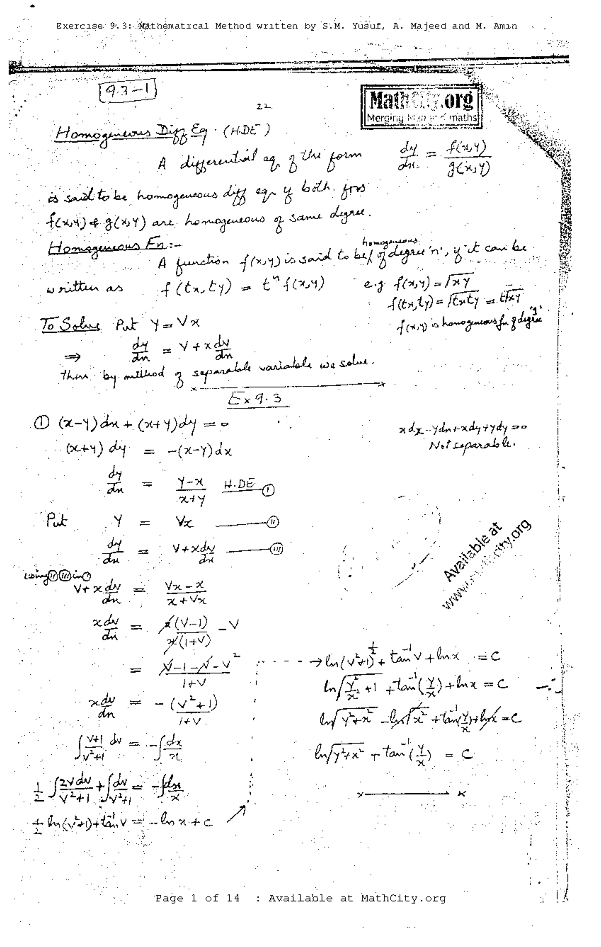 Bachelor of Science mathematical Method Notes - n.