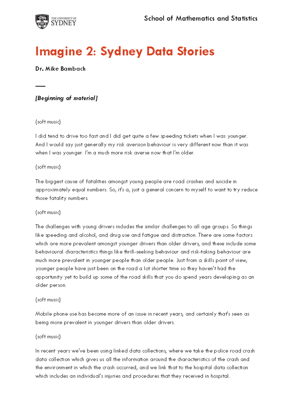 DATA1001 Video transcript-Imagine 2-Dr Mike Bambach Complete - School ...