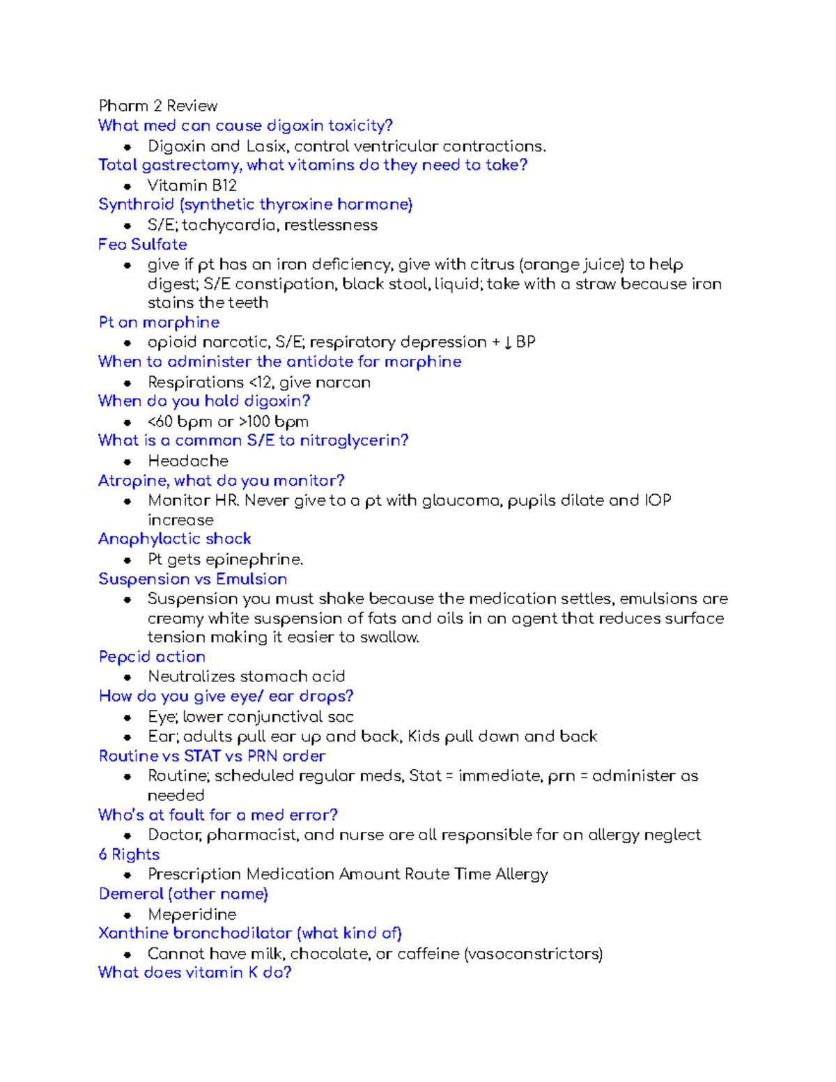 Pharm 2 Review - Pharm 2 Review What med can cause digoxin toxicity ...