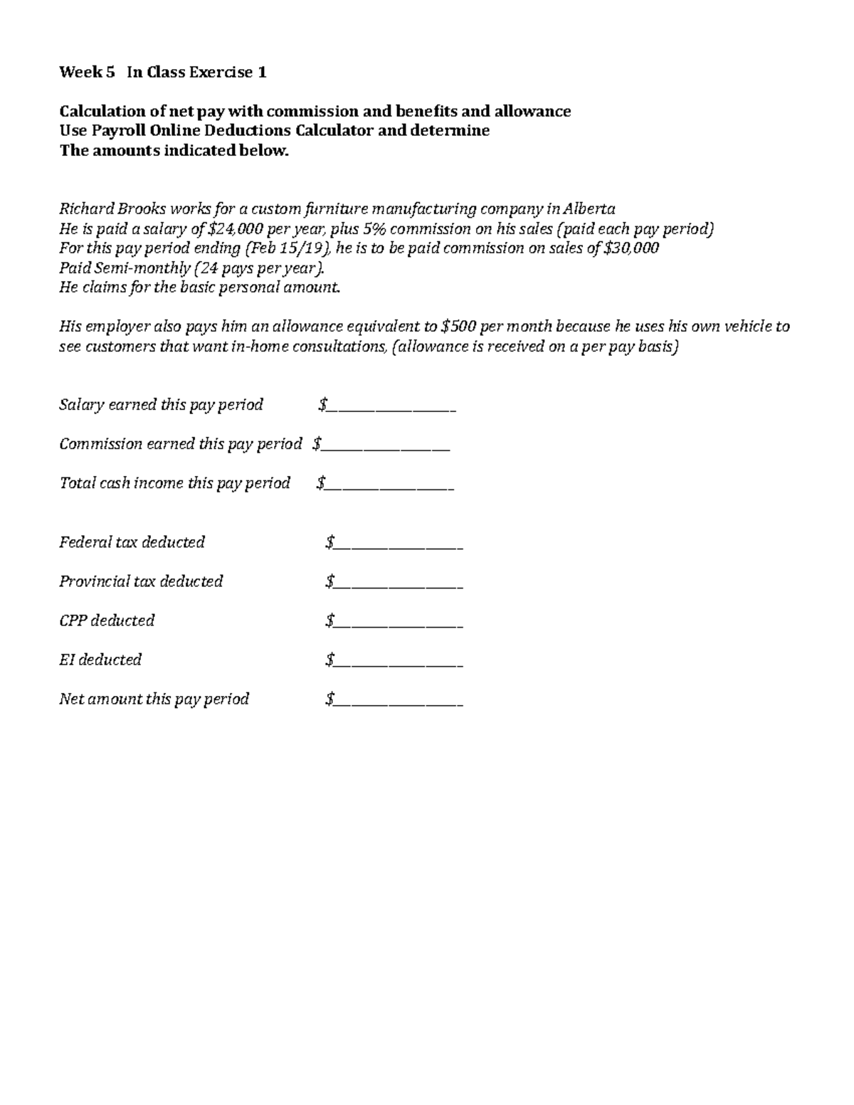 Week 5 - Lab Exercises 1 - Assignment 5, for payroll at bcit. This is a ...