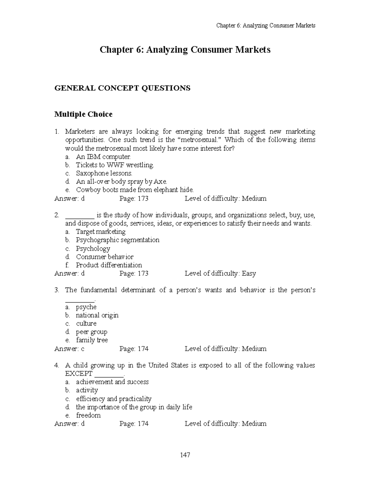 Multiple Choice - Fragen - Chapter 6: Analyzing Consumer Markets ...
