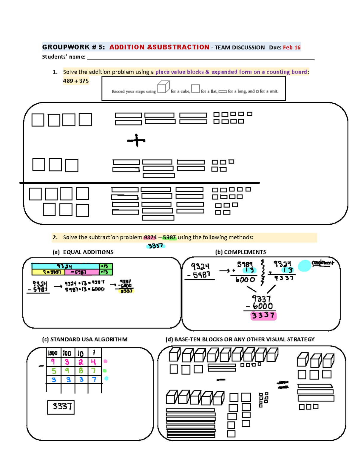 Group Work 5 Turn In - GROUPWORK # 5: ADDITION &SUBSTRACTION - TEAM ...