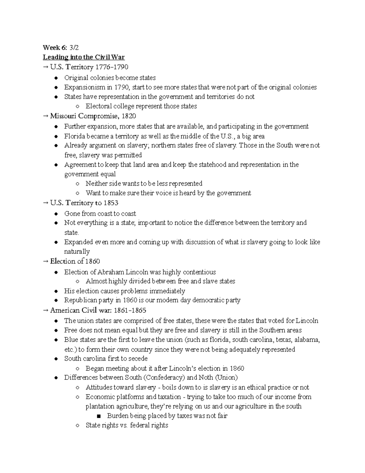 Unit 2 notes - From the civil war to the Great depression - Week 6: 3 ...
