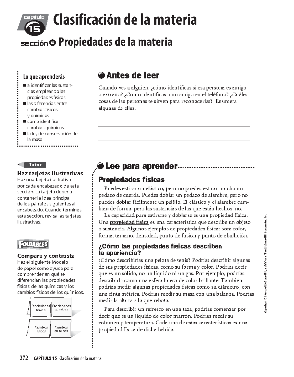 Chemistry April 14 Reading Essentials Properties of Matter Spanish ...