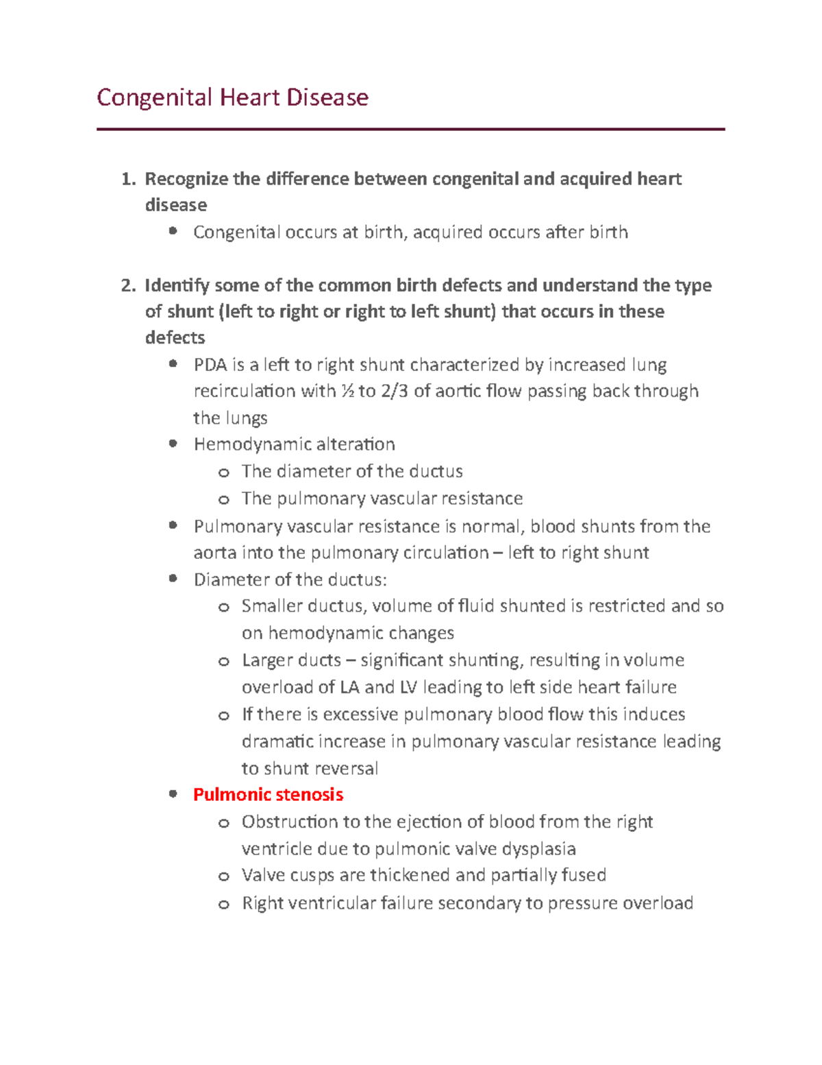 Congenital Heart Disease: Types and Shunts - Studocu