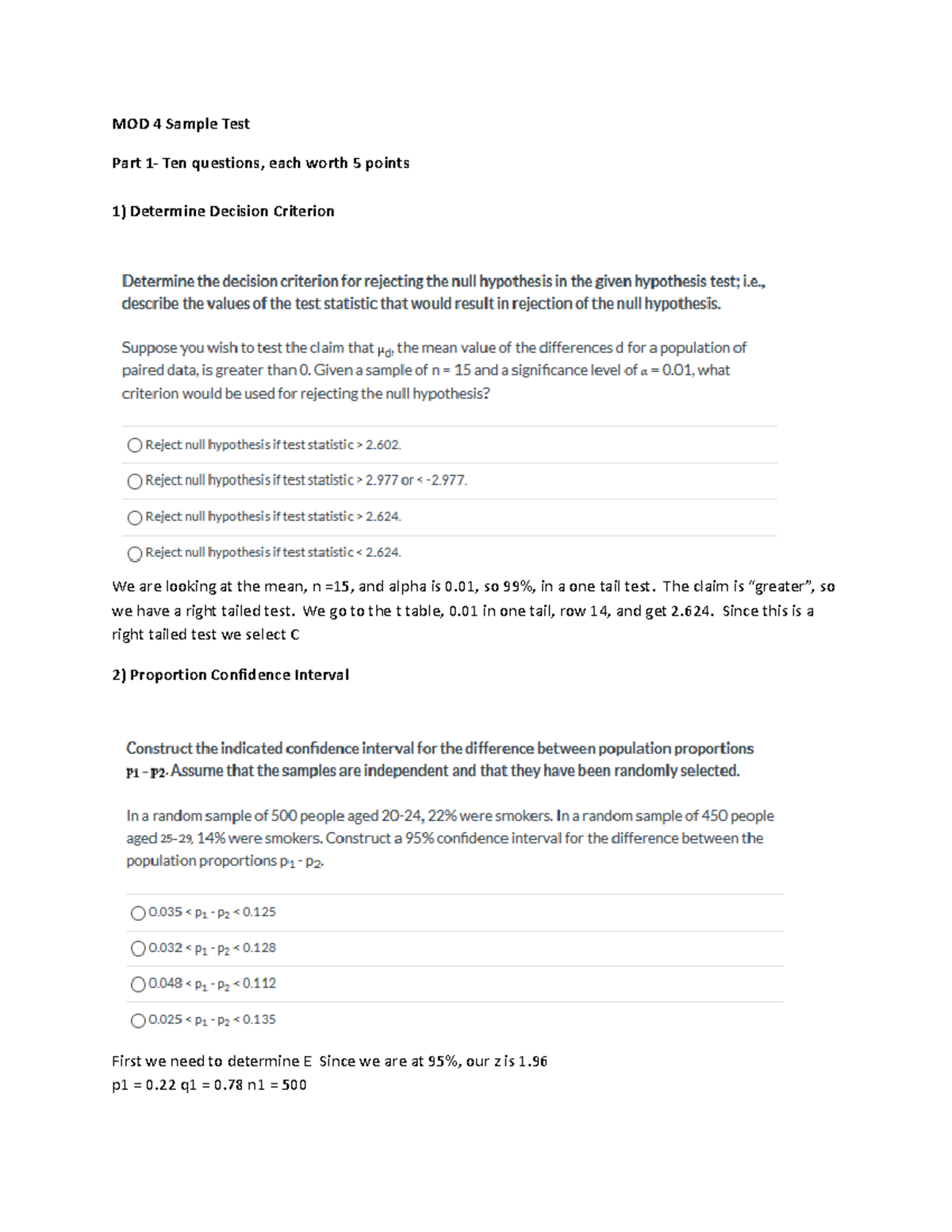 MOD 4 Sample Test MA203DL - MOD 4 Sample Test Part 1- Ten questions ...