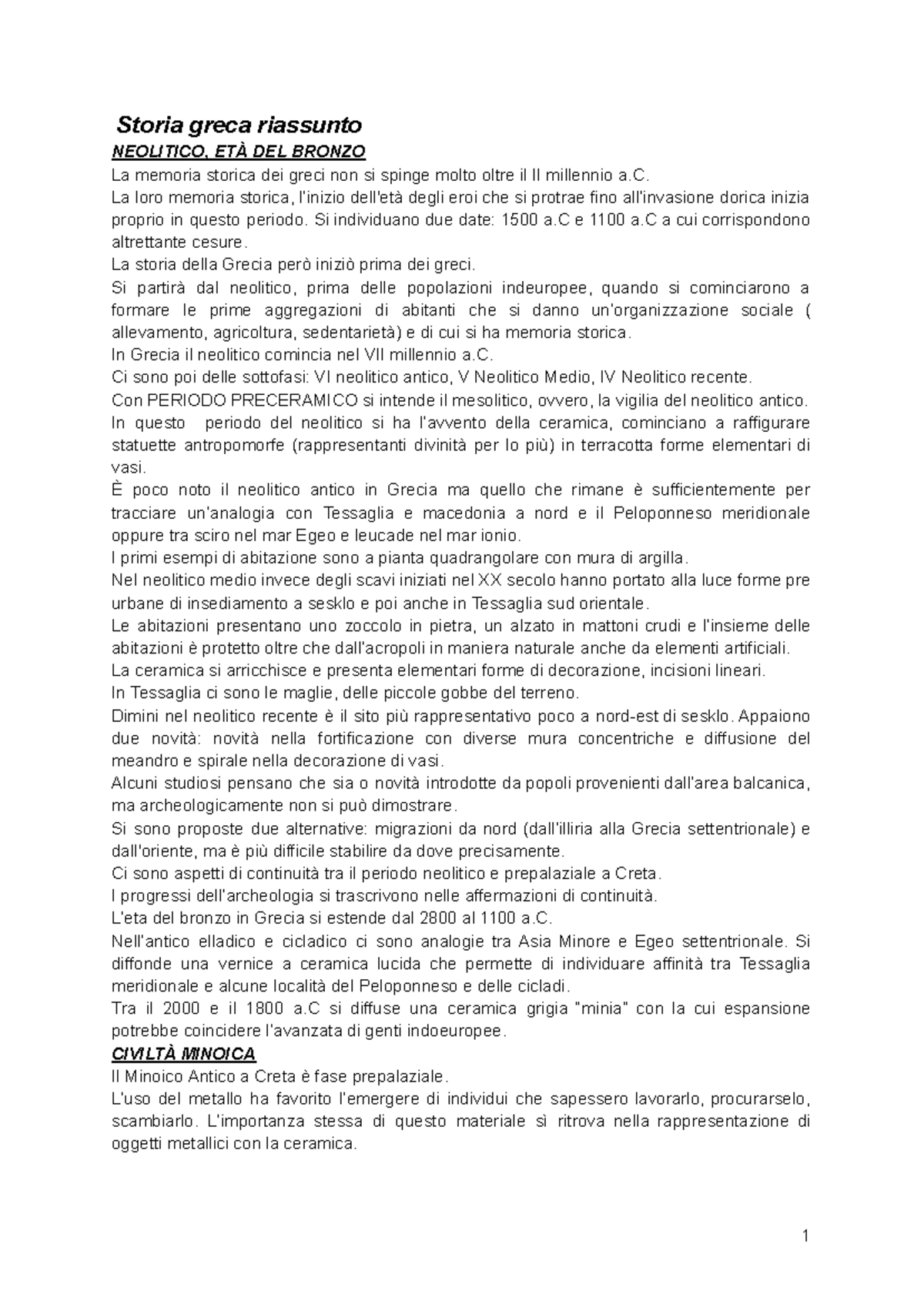 Storia greca riassunto cap - Storia greca riassunto NEOLITICO, ETÀ DEL ...