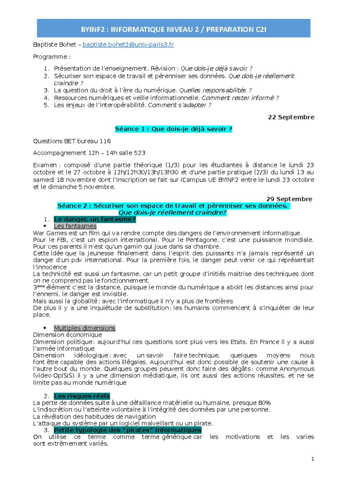 CM - Informatique C21 - BYINF2 : INFORMATIQUE NIVEAU 2 / PREPARATION ...