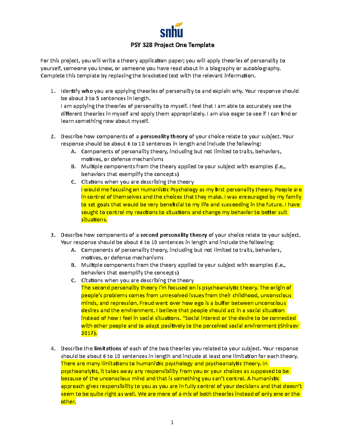 PSY 328 Project One Template - PSY 328 Project One Template For this ...