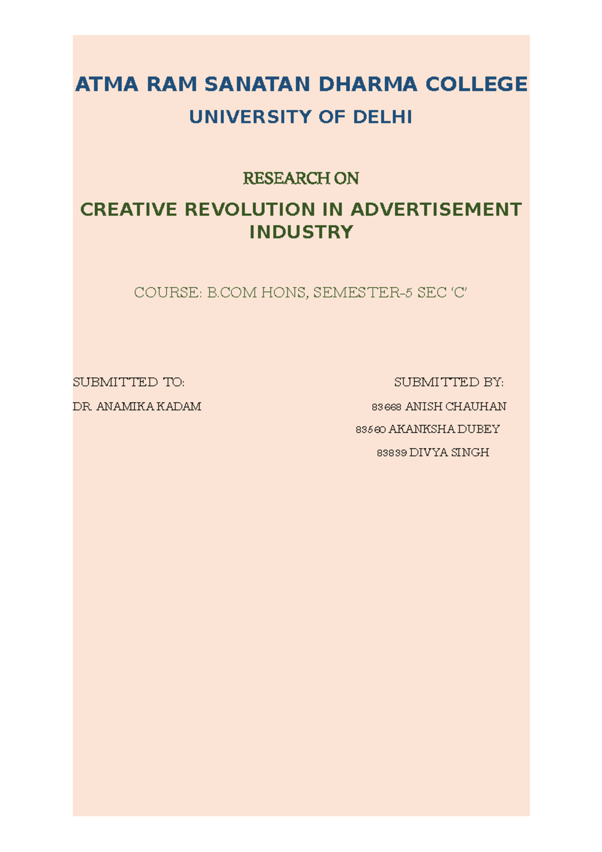 Advertising research project - ATMA RAM SANATAN DHARMA COLLEGE ...