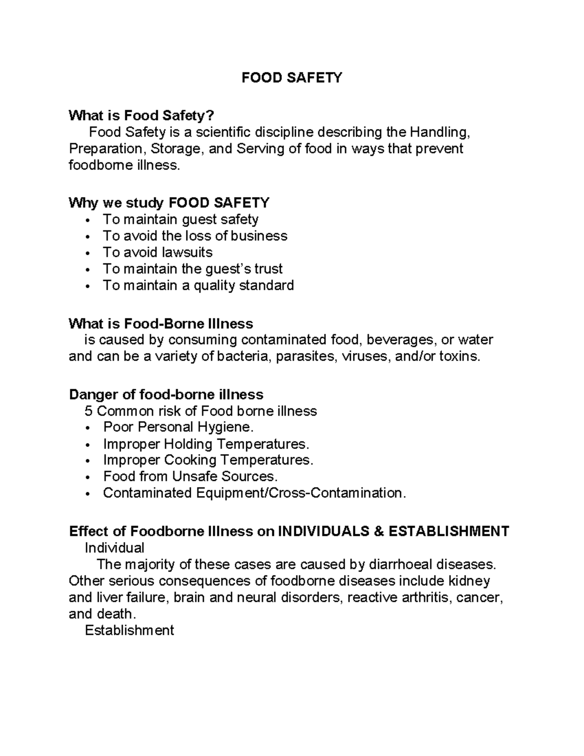 Group 2 FOOD Safety - FOOD SAFETY What is Food Safety? Food Safety is a ...