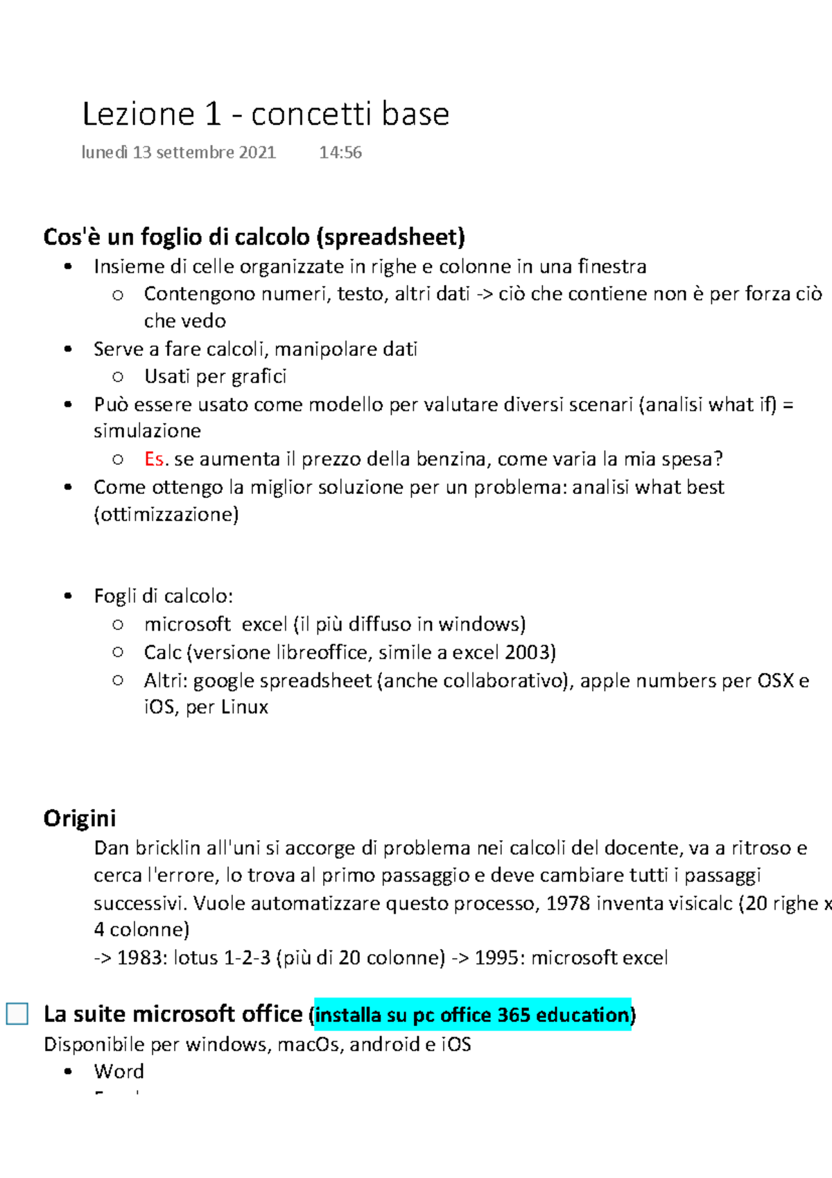 Lezione 1 - concetti base - Cos'è un foglio di calcolo (spreadsheet ...