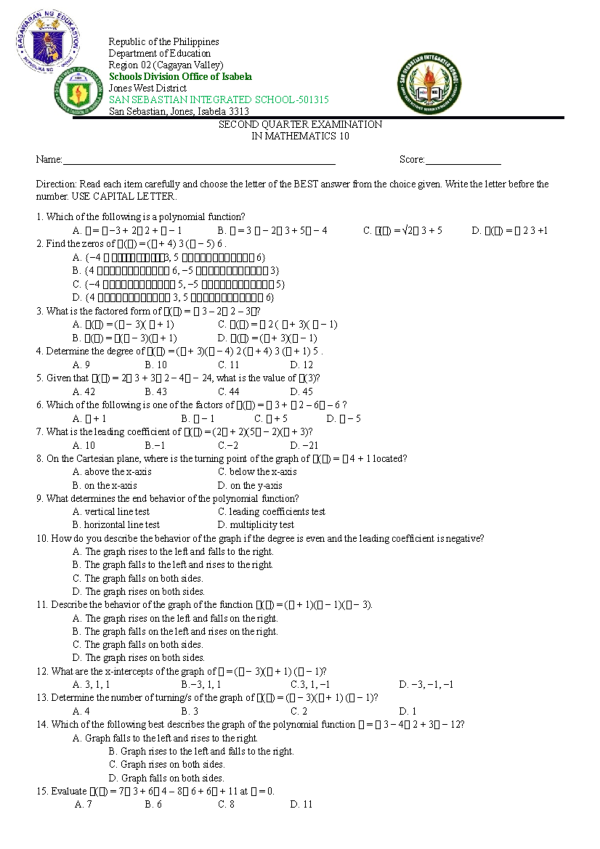 MATH 10 - math - Republic of the Philippines Department of Education ...