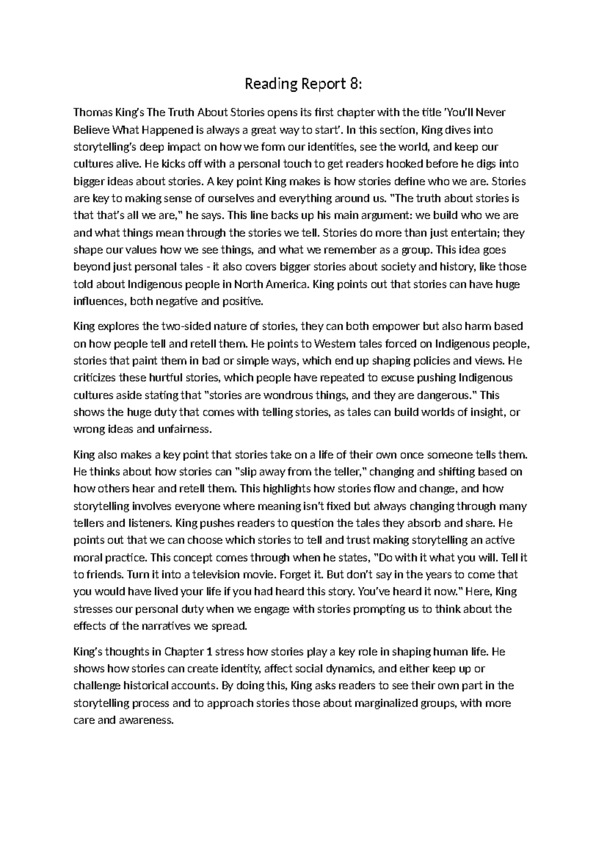 Reading Report 8 - In this section, King dives into storytelling's deep ...