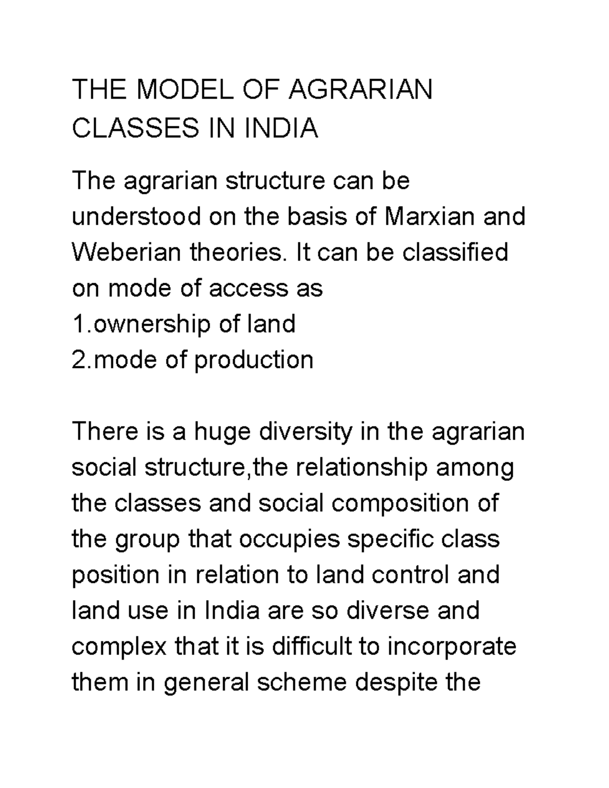 THE Model OF Agrarian Classes IN India - THE MODEL OF AGRARIAN CLASSES ...