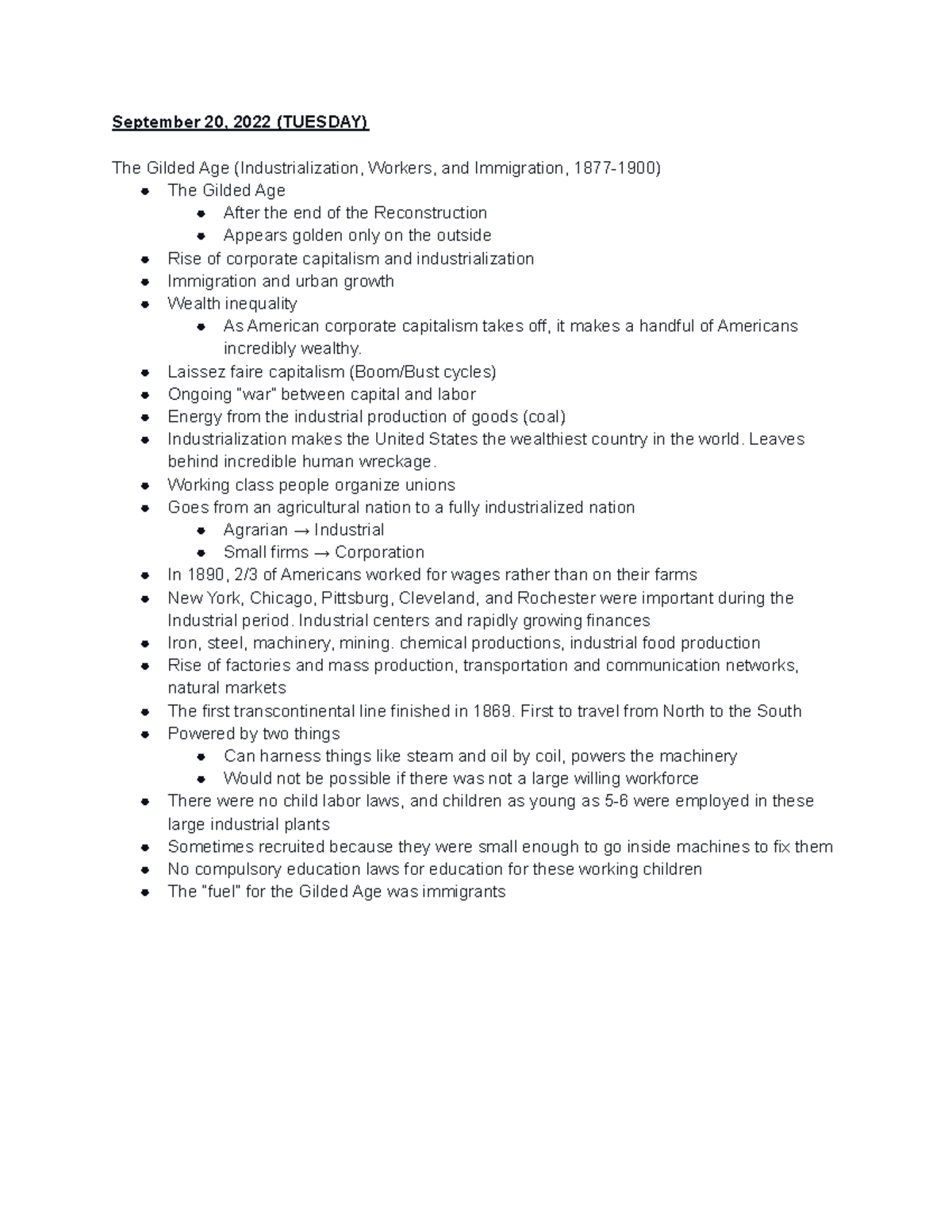 HIST271 Gilded Age - September 20, 2022 (TUESDAY) The Gilded Age ...