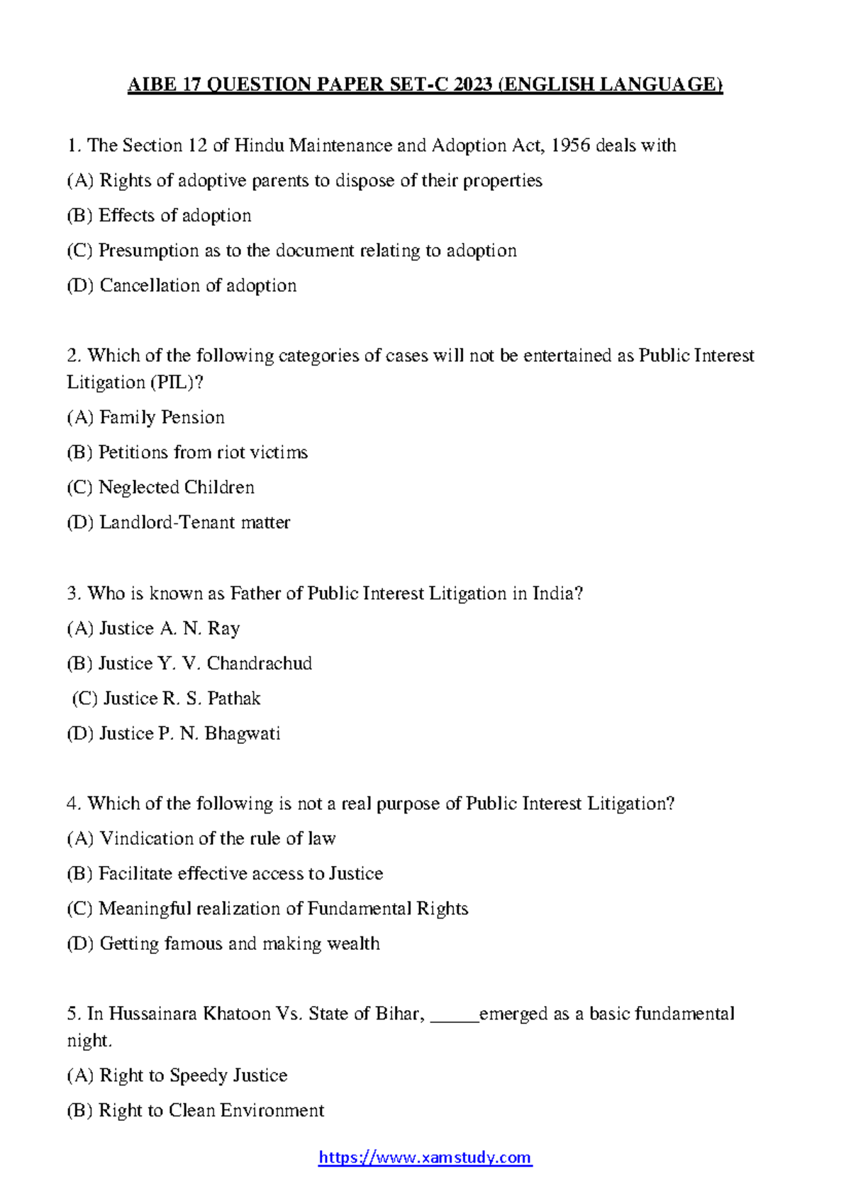 AIBE 17 Question Paper SET-C 2023 ( English Language) - AIBE 17 ...