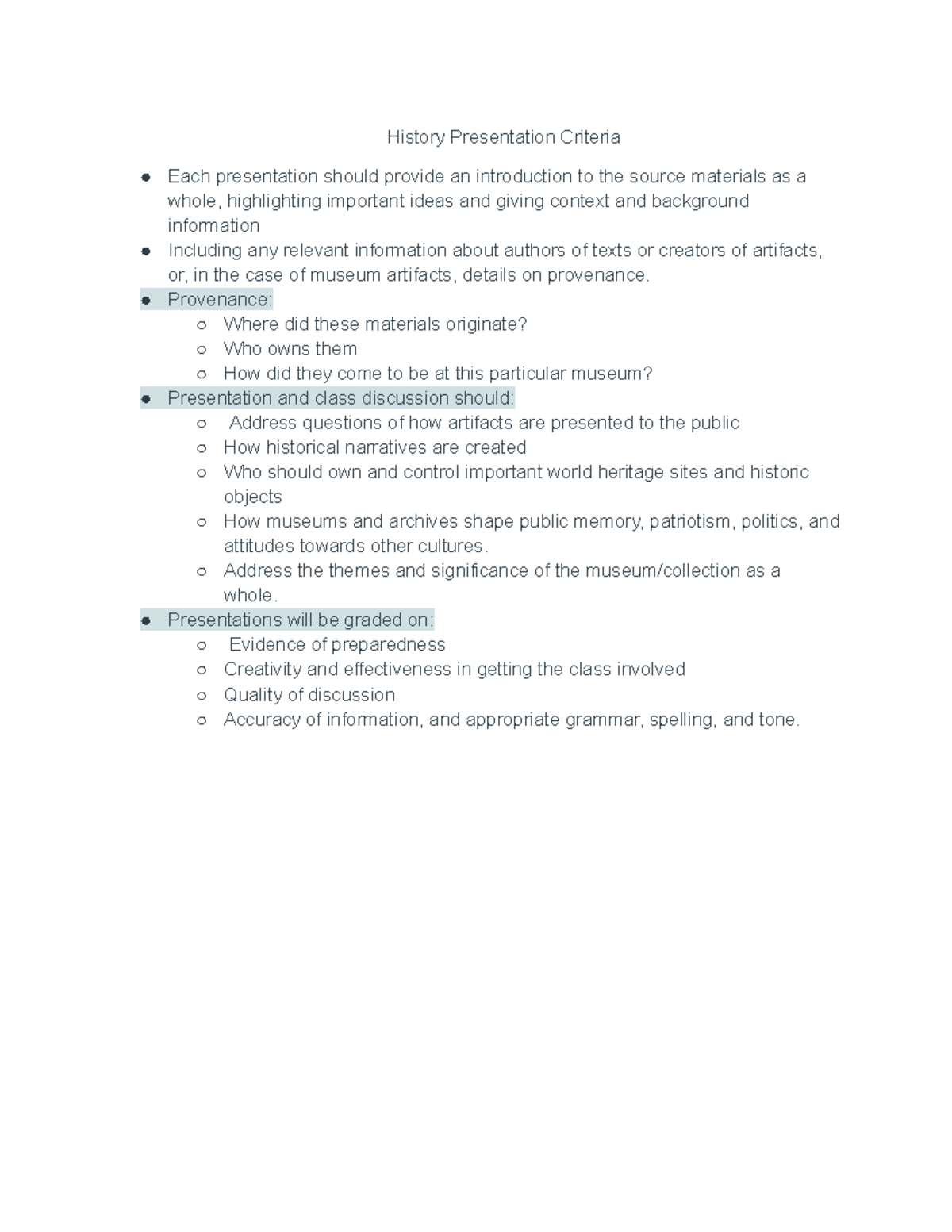 History Presentation Criteria - Provenance: Where did these materials ...