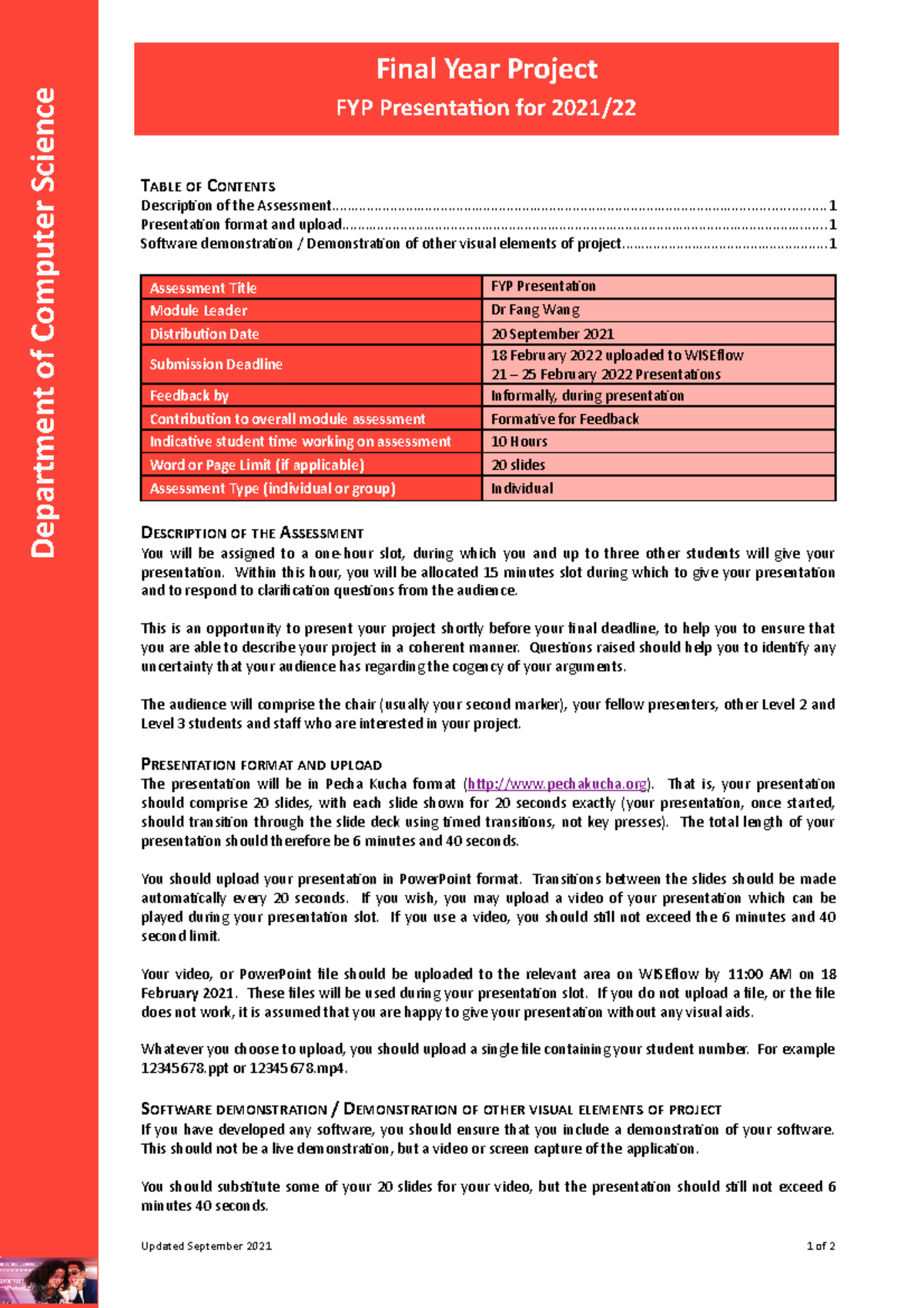 CS3072 CS3605 Task 4 brief - FYP Presentation - TABLE OF CONTENTS ...