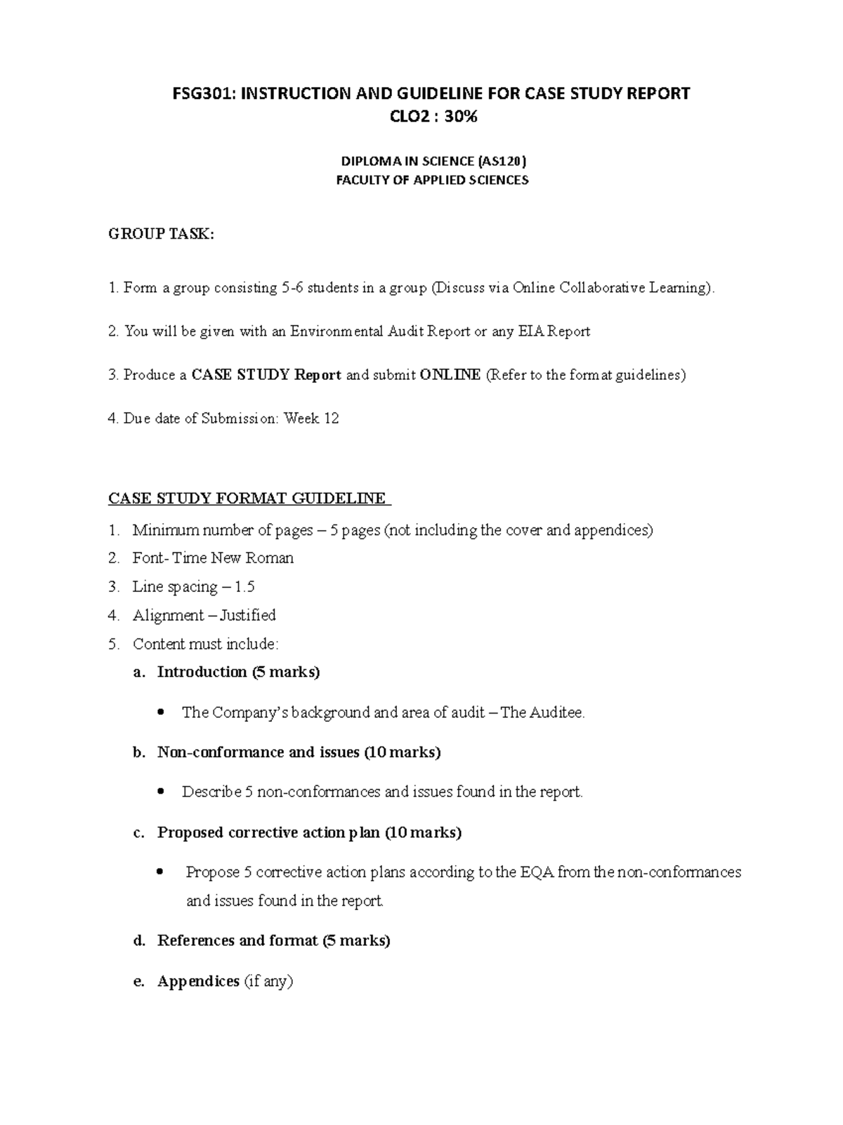 Instruction AND Guideline CASE Study - FSG301: INSTRUCTION AND ...