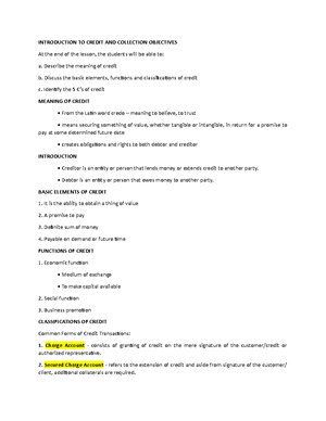 1. Introduction TO Credit AND Collection - 3/29/ 1 INTRODUCTION TO ...