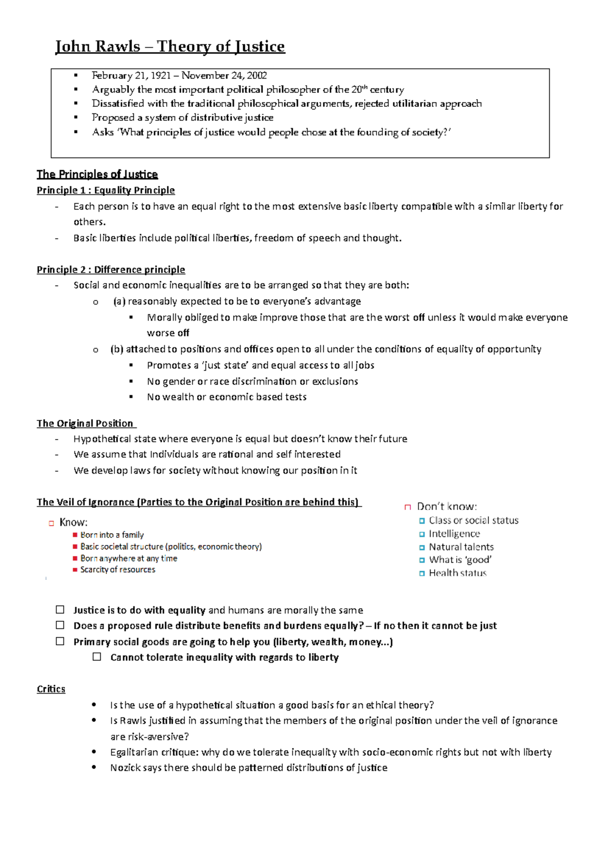 John Rawls justice - John Rawls – Theory of Justice February 21, 1921 ...