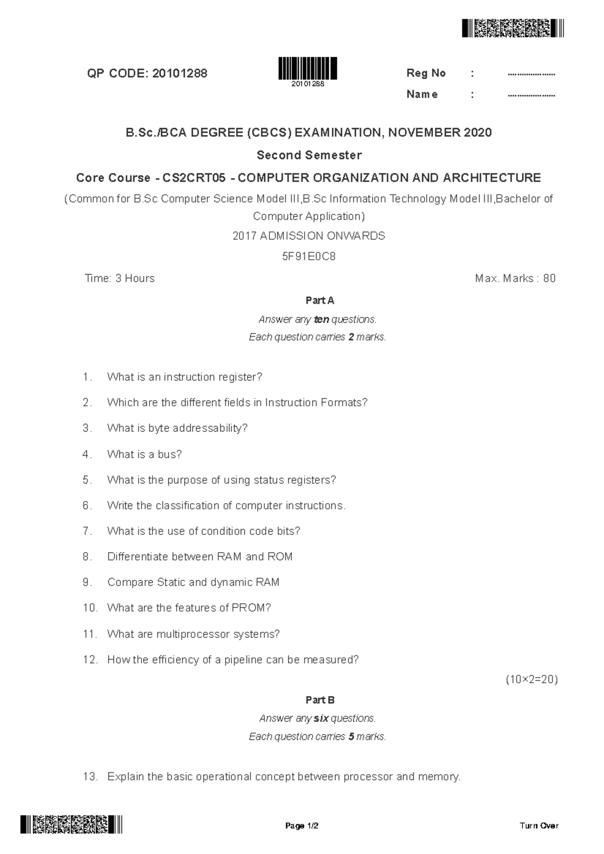 Computer- Organization-AND- Architecture-2020-min - QP CODE: 20101288 ...