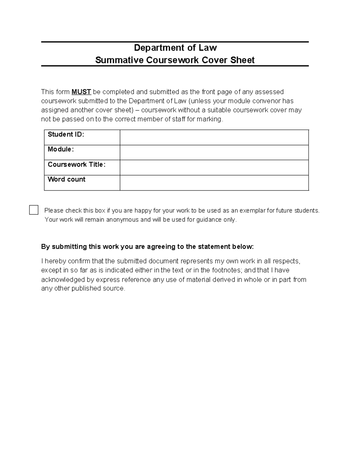 Summative Coursework cover sheet - Department of Law Summative ...