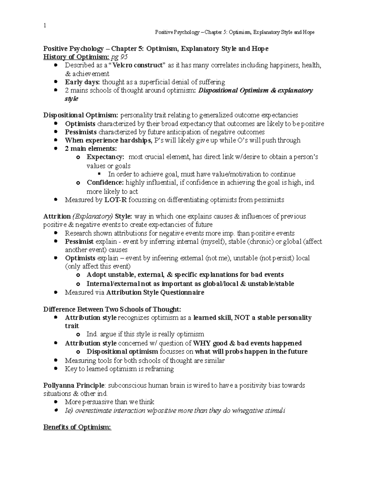 Positive Psychology – Chapter 5 - Positive Psychology – Chapter 5 ...