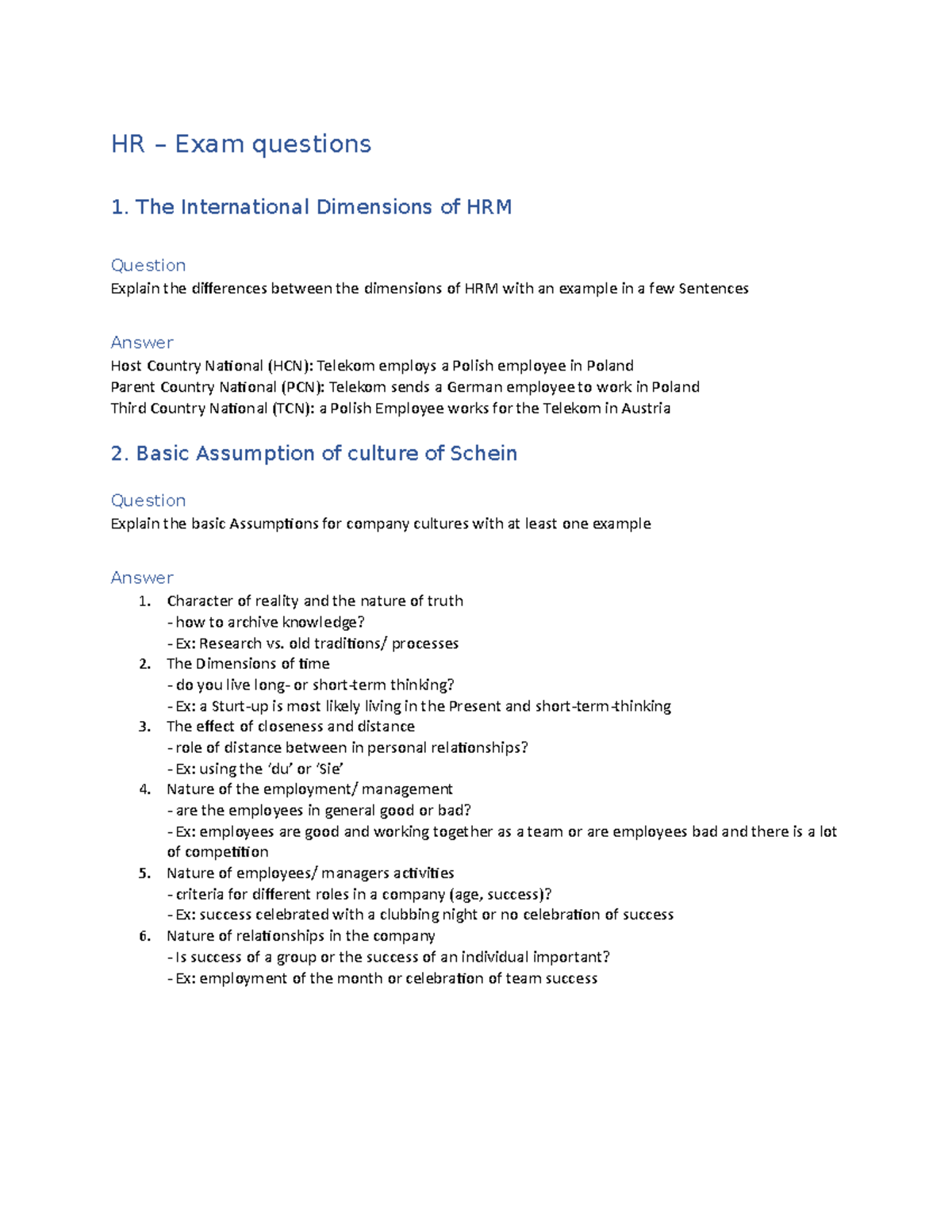 HR - Exam questions - HR – Exam questions 1. The International ...