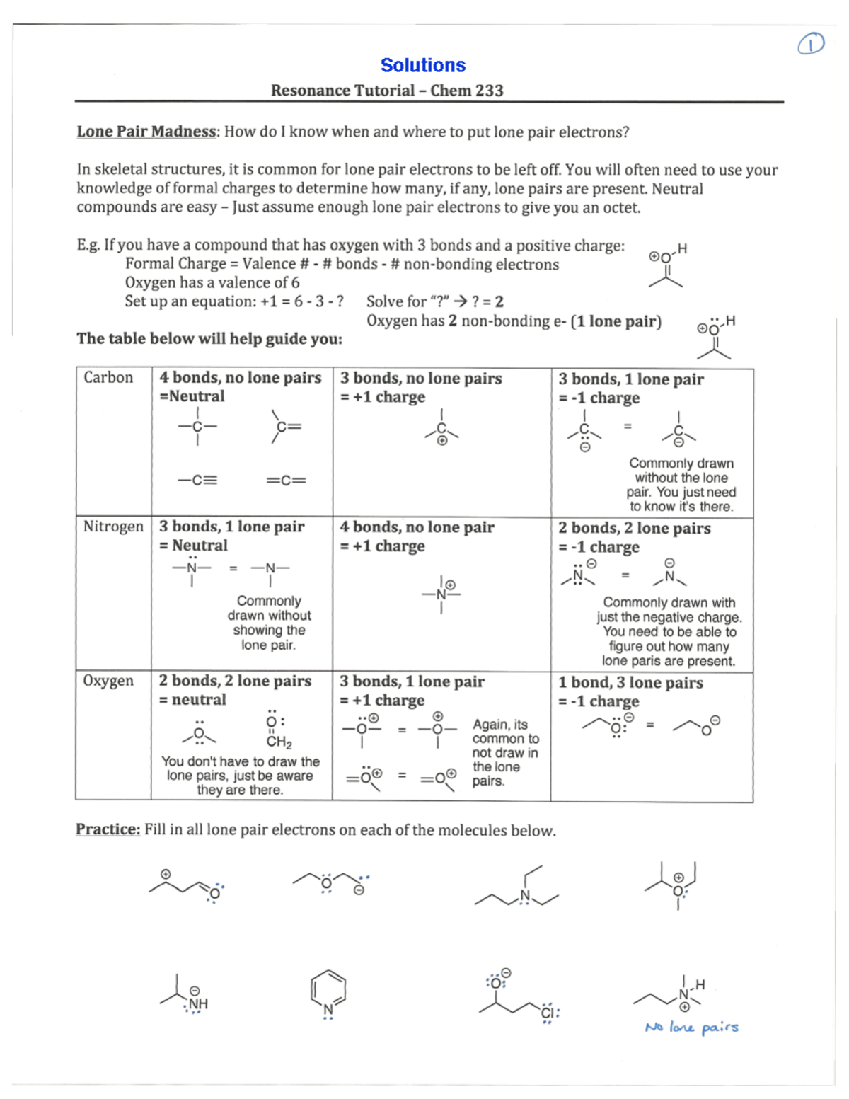 Resonance Tutorial - Solutions - CHEM 203 - Solutions - Studocu