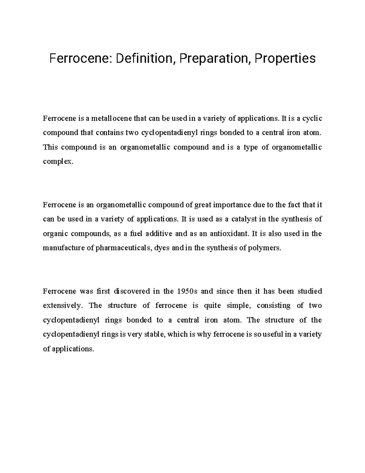 Ferrocene Definition, Preparation, Properties - Ferrocene: Definition, Preparation, Properties ...