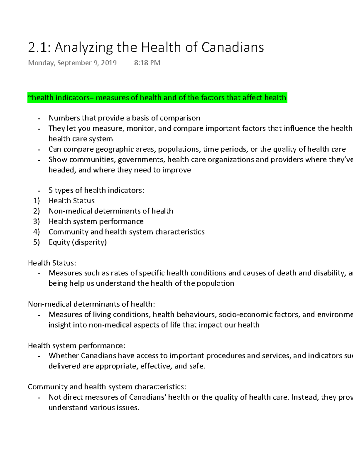 2.1 Analyzing the Health of Canadians - ~health indicators= measures of ...