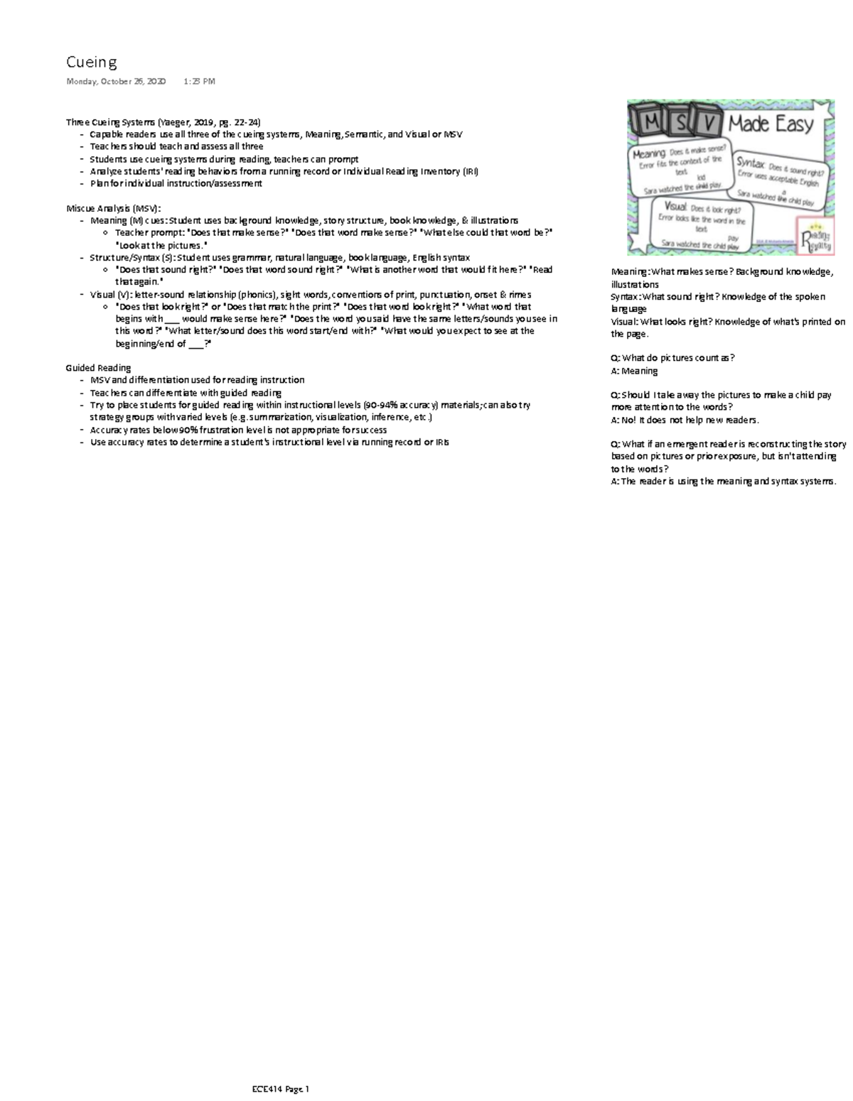 Meaning, Syntax, and Visual Cueing - Capable readers use all three of ...