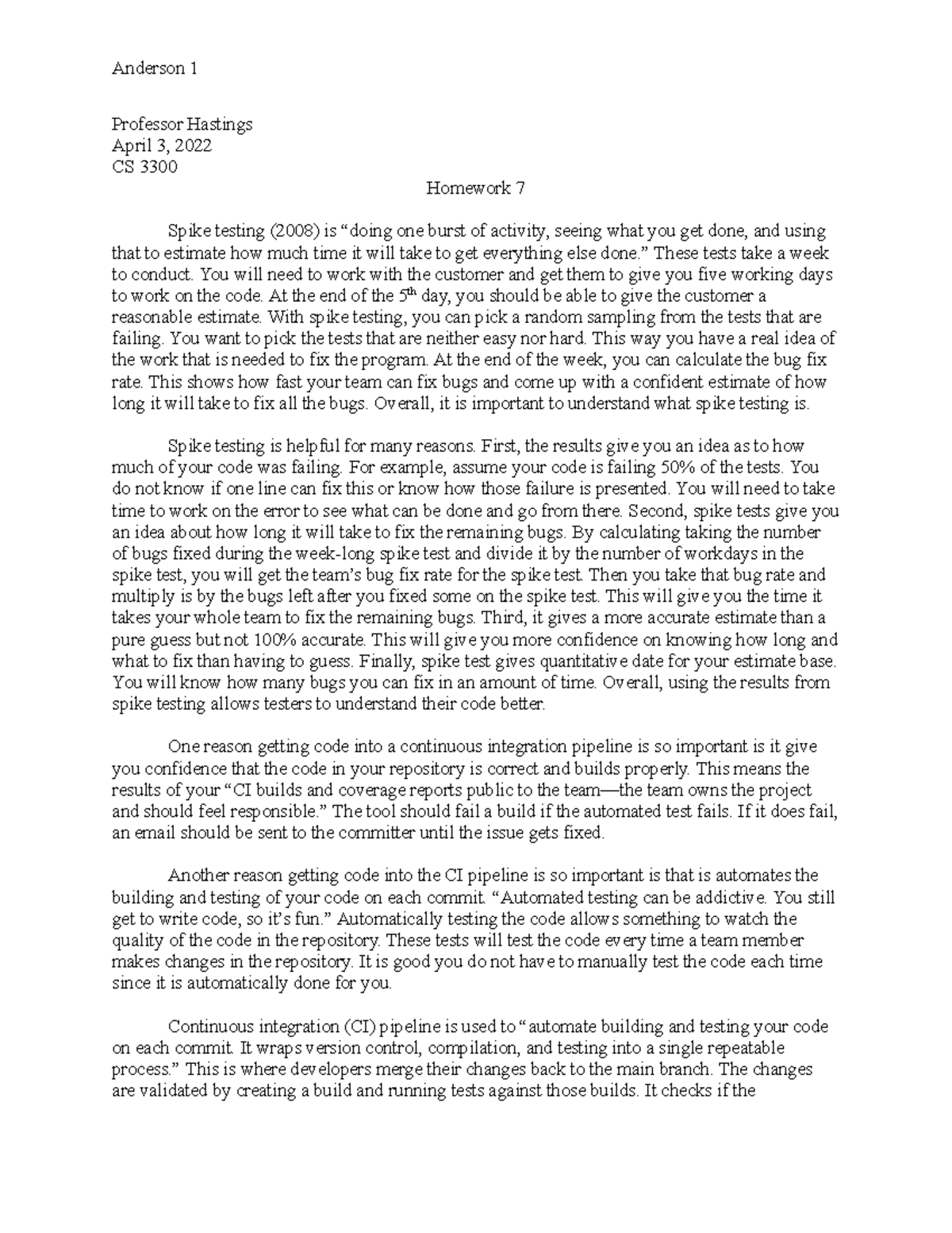 Anderson CS330 HW7 - software engineering hw - Anderson 1 Professor ...