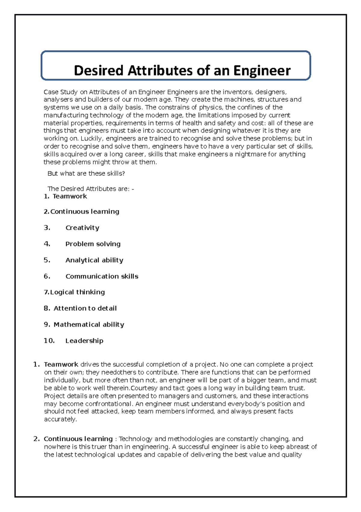 Case Study on Attributes of an Engineer - Desired Attributes of an ...