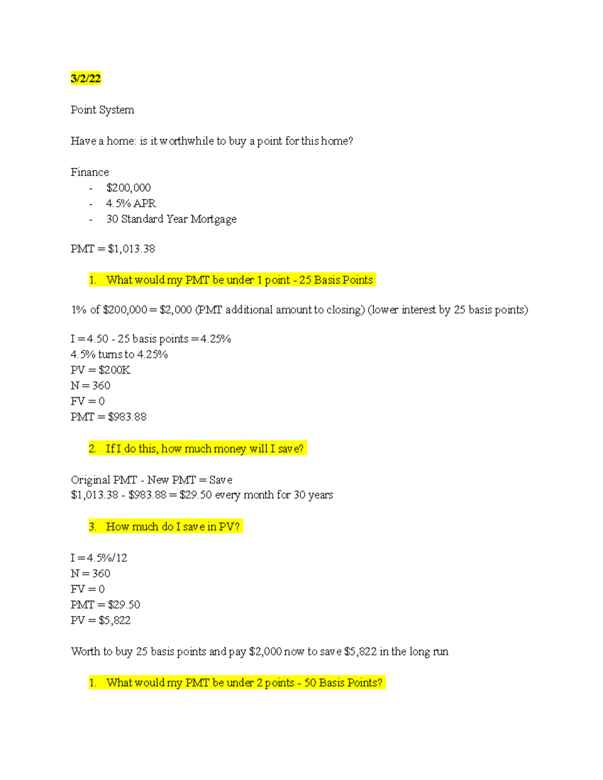 Mortgage Lending Notes - 3/2/ Point System Have a home: is it ...