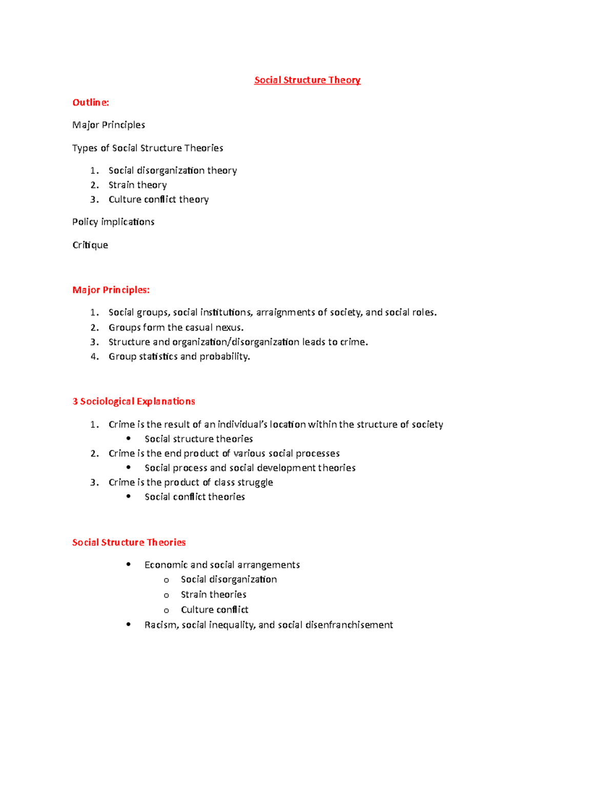 Chapter 7 Part 1 - Lecture notes 7 - Social Structure Theory Outline ...