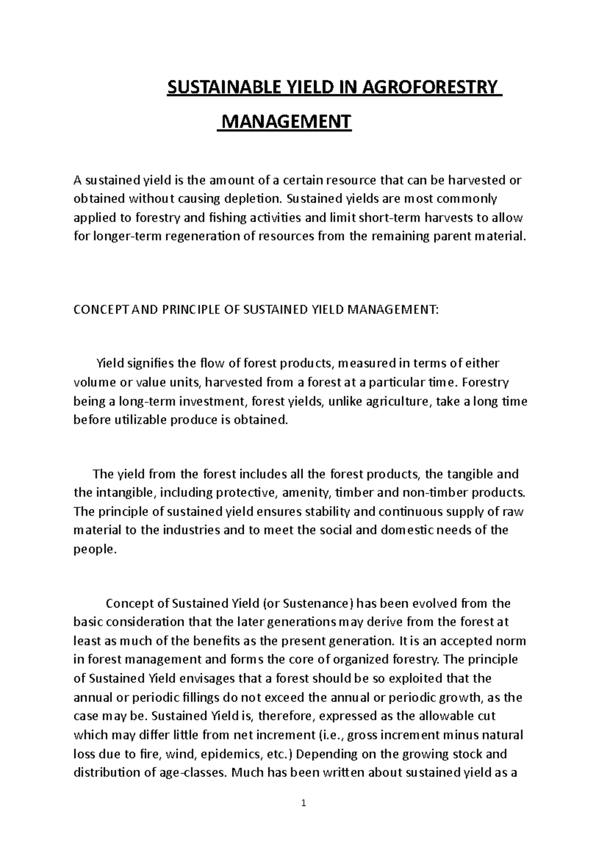 Sustainable Yield IN Agroforestry Management - SUSTAINABLE YIELD IN ...
