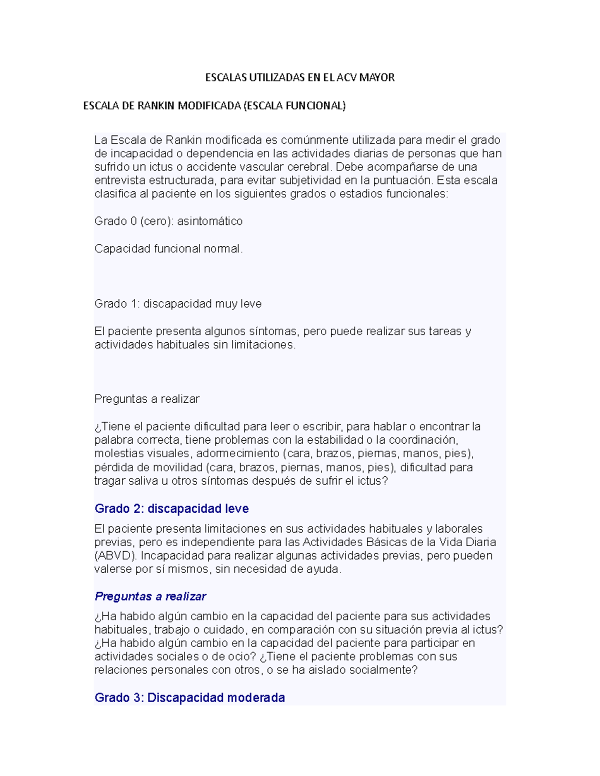 Escalas Utilizadas EN EL ACV Mayor - ESCALAS UTILIZADAS EN EL ACV MAYOR ...