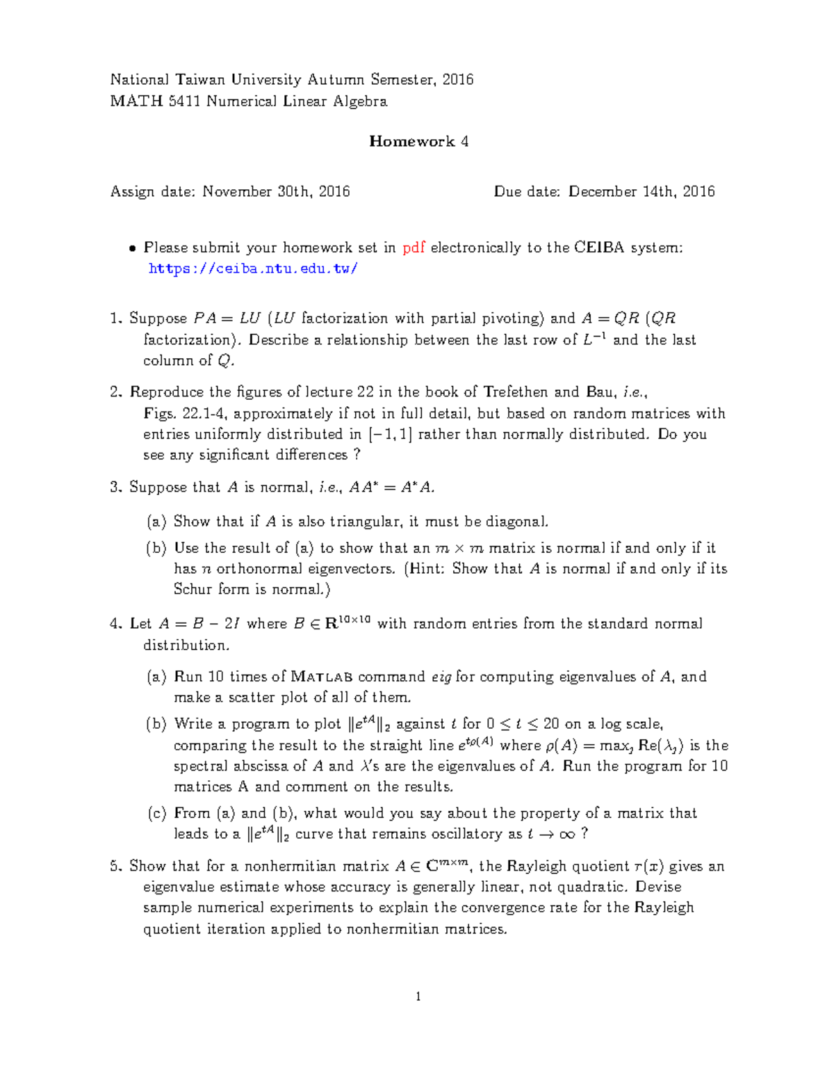Nla hw4 - MATH 5411 Numerical Linear Algebra Homework 1 - National ...