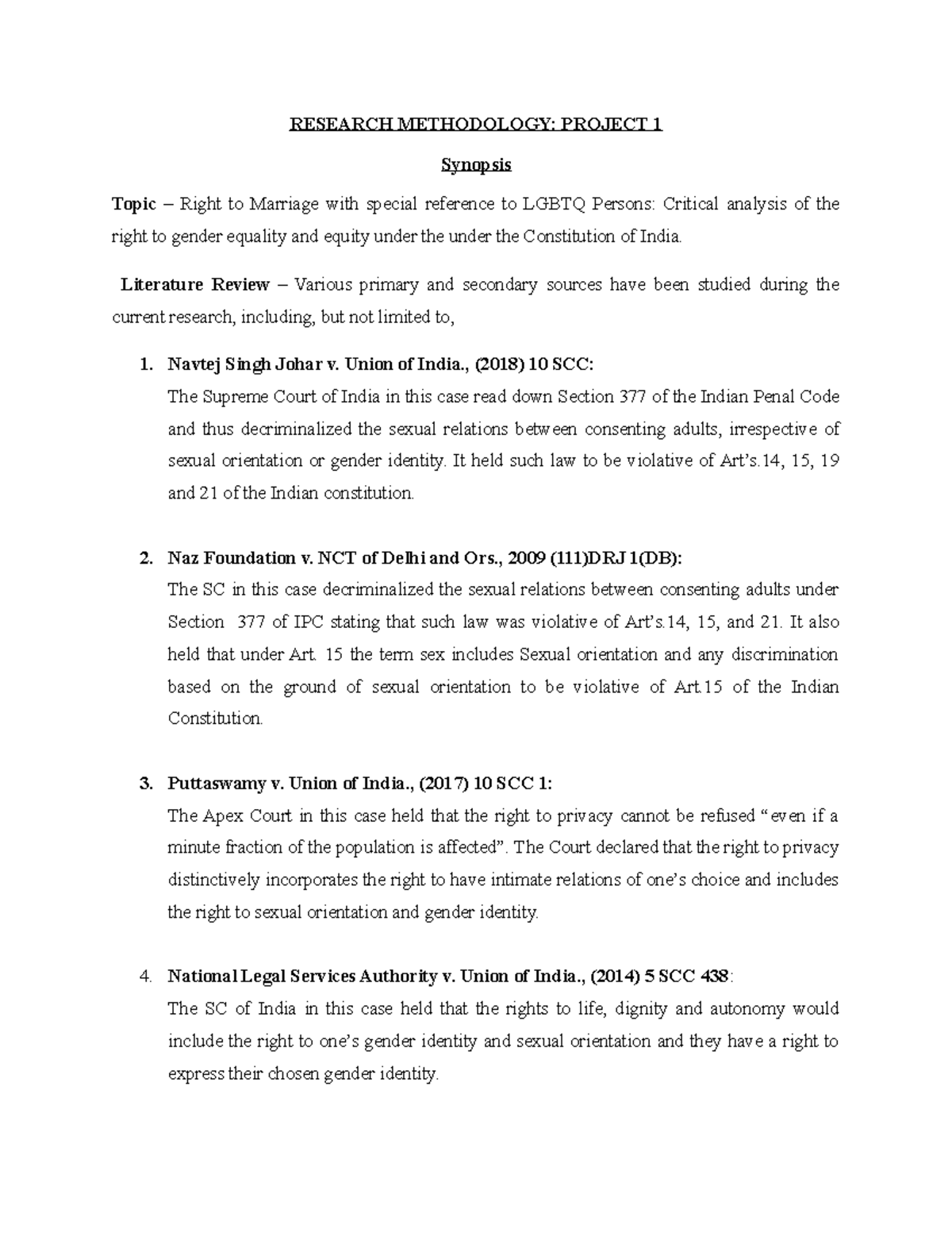 Rushika RM Synopsis - RESEARCH METHODOLOGY: PROJECT 1 Synopsis Topic ...