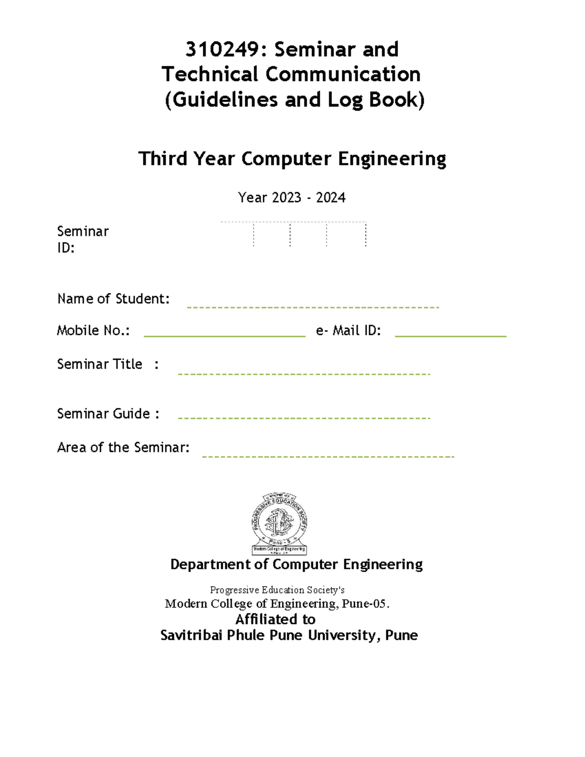 Seminar logbook format - Seminar ID: 310249: Seminar and Technical ...