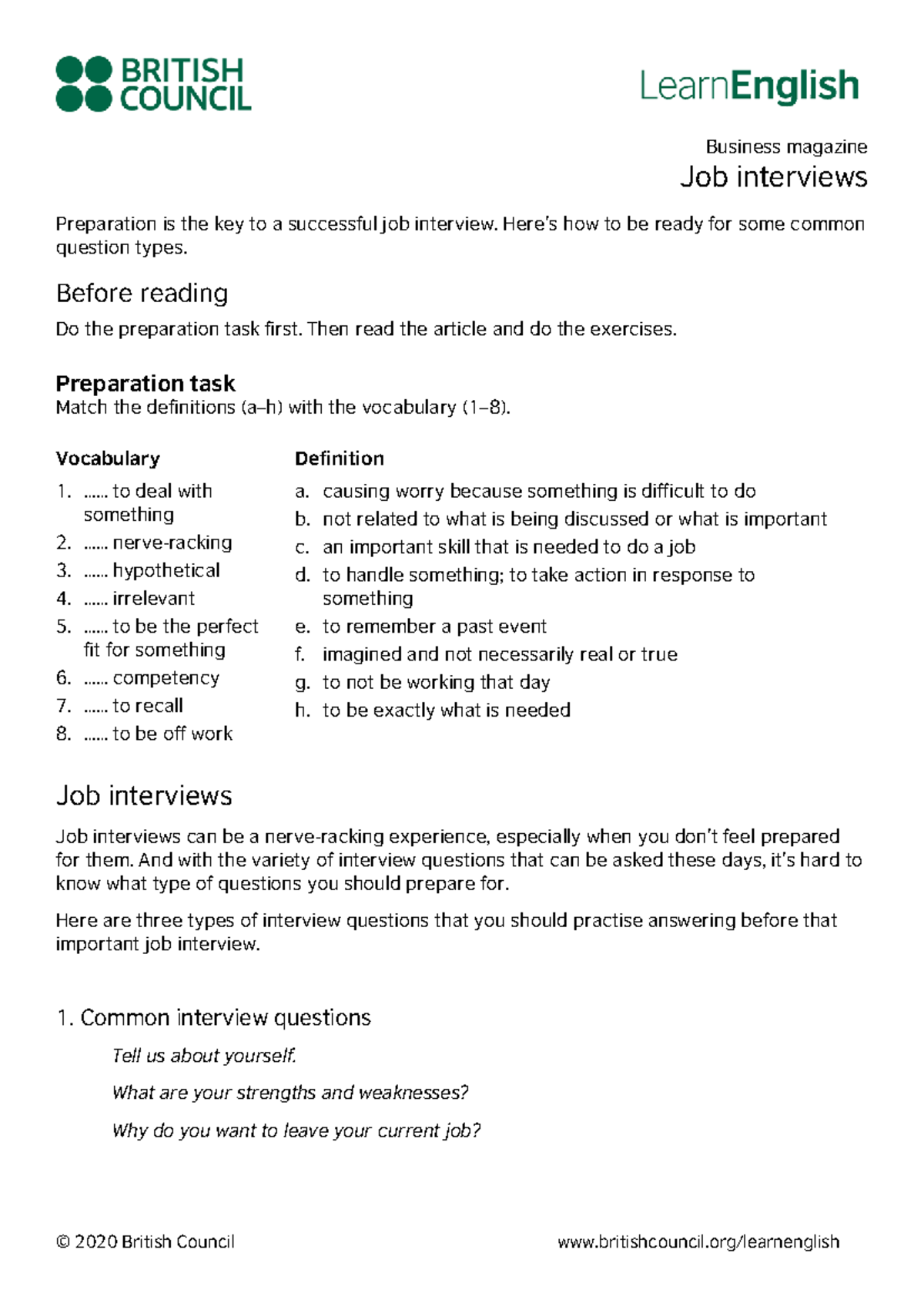Learn English Business magazine Job interviews - Business magazine Job ...