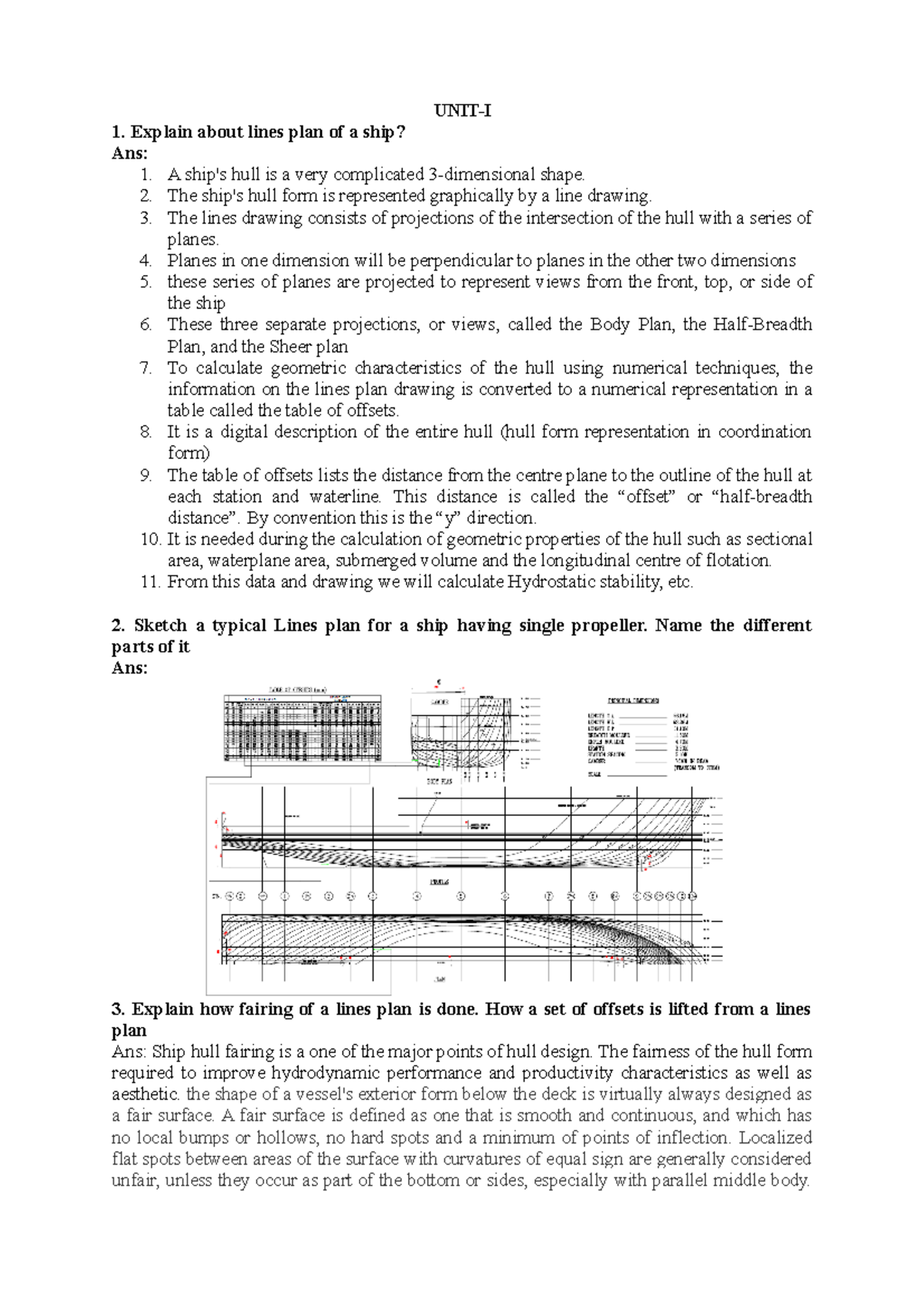Bst - Q&A - UNIT-I Explain about lines plan of a ship? Ans: A ship's ...