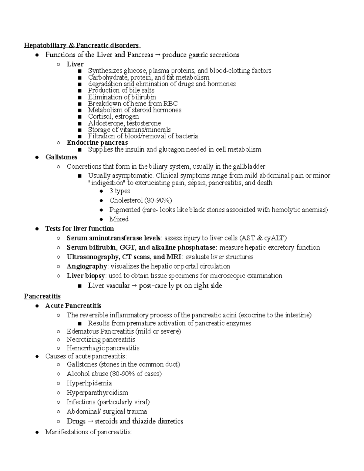 Comprehensive review Exam 3 - Hepatobiliary & Pancreatic disorders ...