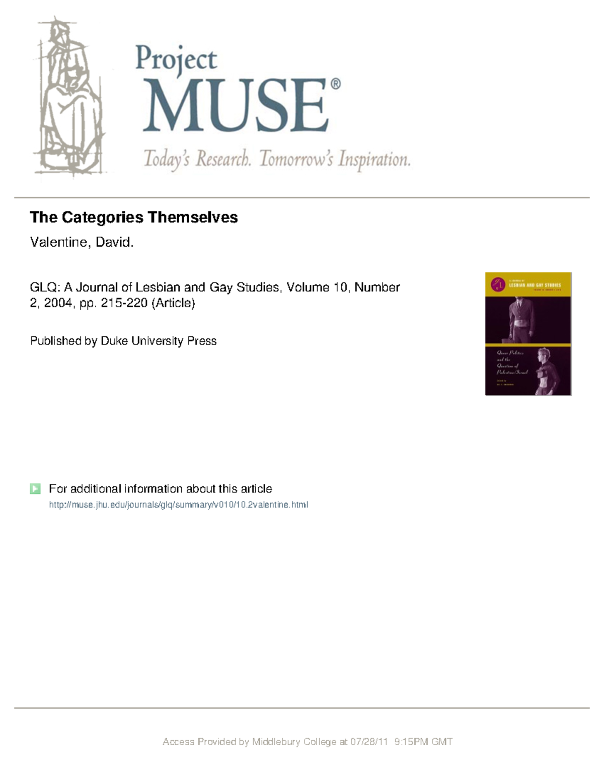 Gill Valentine 2004 - core - The Categories Themselves Valentine, David ...
